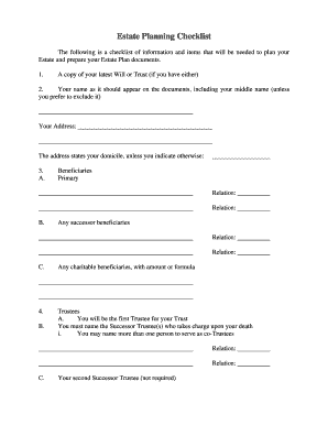 Fillable Online Estate Planning Checklist - Lambert & Lambert PLC Fax Email Print - pdfFiller
