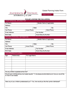 Fillable Online Estate Planning Intake Form - Anderson & Dart Fax Email ...