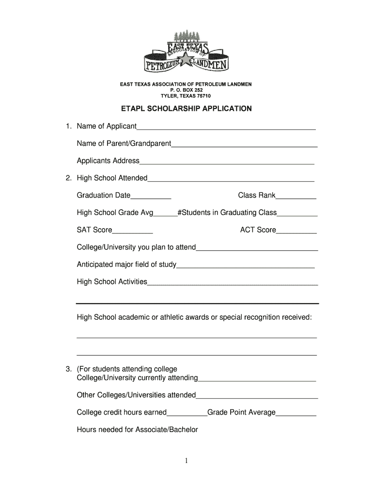 Fillable Online etapl Download the Scholarship Application - ETAPL Fax ...