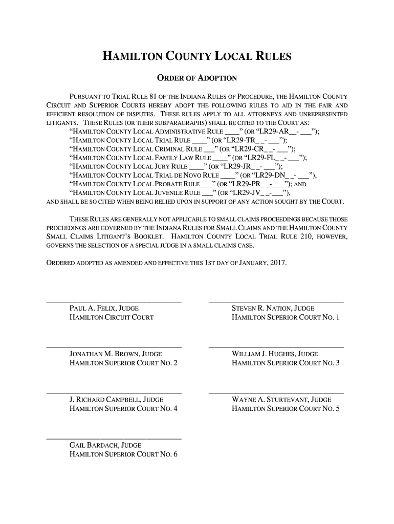 Fillable Online ai hamilton county local rules - IN.gov Fax Email Print - pdfFiller