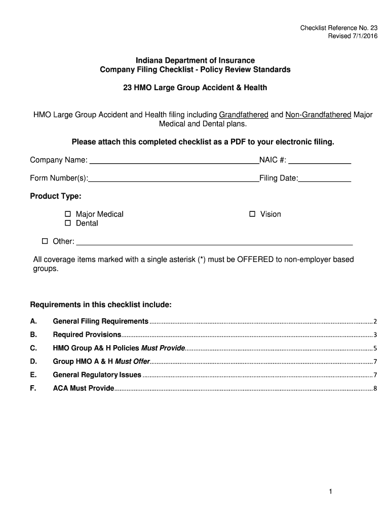 Fillable Online ai 23 Large Group HMO Checklist - IN.gov - ai Fax Email ...