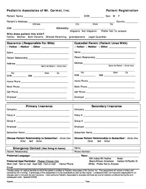 Fillable Online Patient Registration Form - Pediatric Associates of Mt ...