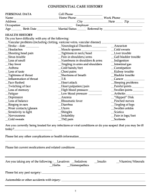 Fillable Online CONFIDENTIAL CASE HISTORY Fax Email Print - pdfFiller