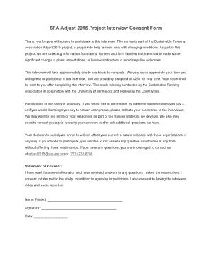 Fillable Online SFA Adjust 2015 Project Interview Consent Form Fax ...