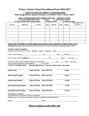 Fillable Online 16-17 HS ENROLLMENT Form - Victory Charter School Fax Email Print - pdfFiller