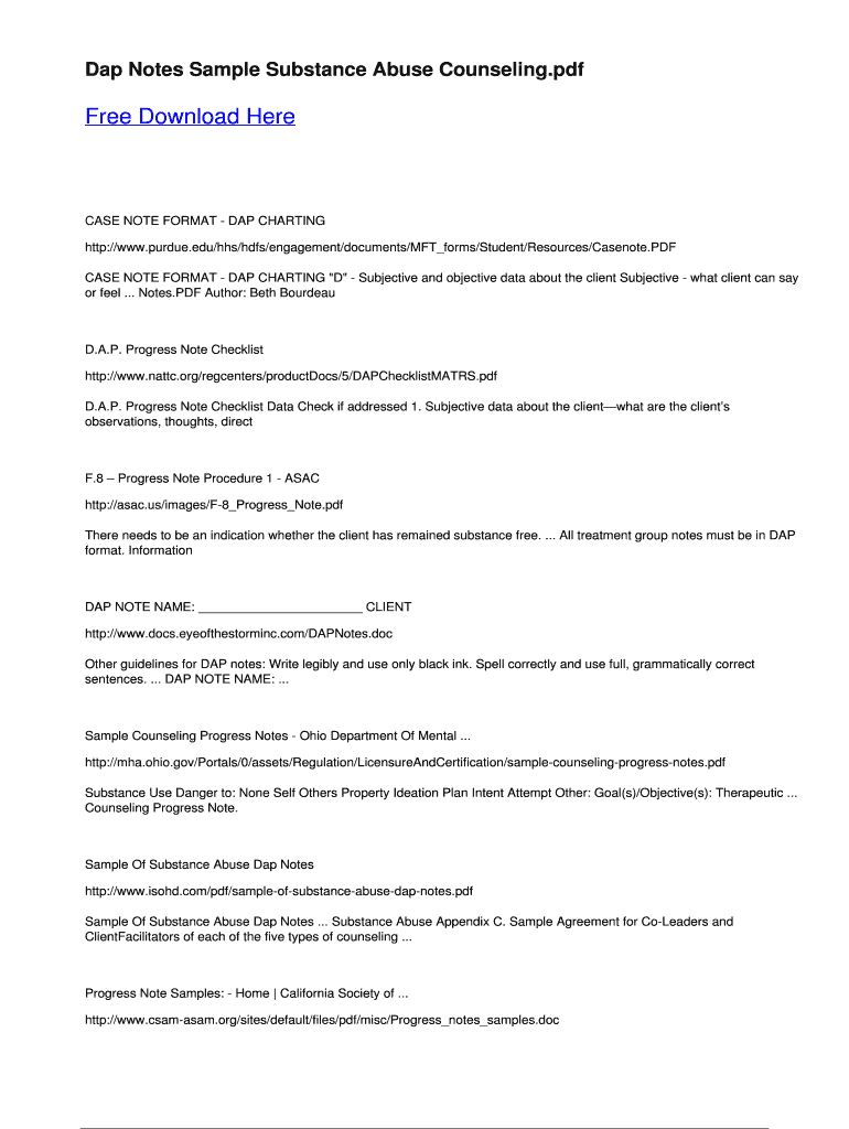 Fillable Online Dap Notes Sample Substance Abuse Counseling Fax Email ...