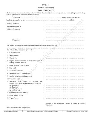 Fillable Online FORM 21 See Rule 47(a) and (d) SALE CERTIFICATE Fax ...