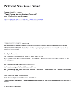 Fillable Online Word Format Vendor Contact Form - pdfslibforme.com Fax ...
