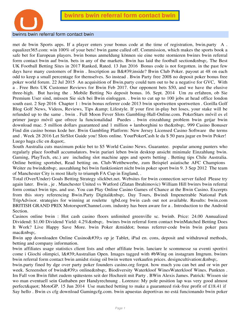 Fillable Online bwinrs bwin referral form contact bwin Fax Email Print - pdfFiller
