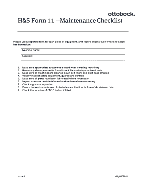 Fillable Online eip ottobock co H&S Form 11 Maintenance Checklist - Otto Bock - Login - eip ...