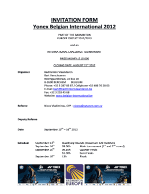 Fillable Online INVITATION FORM Yonex Belgian International 2012 Fax ...