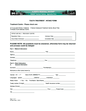 Fillable Online YOUTH TREATMENT - INTAKE FORM Fax Email Print - pdfFiller