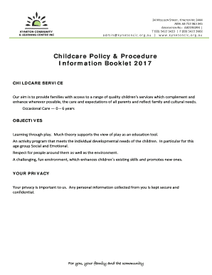 Fillable Online kynetonclc org Childcare Policy & Procedure Information ...