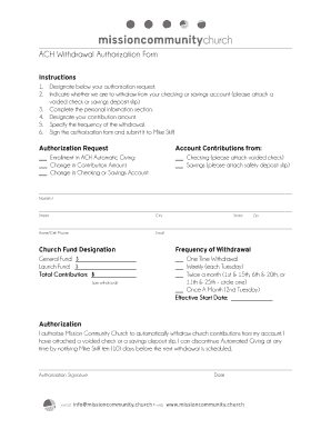 Fillable Online ACH Withdrawal Authorization Form Fax Email Print ...