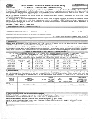 Fillable Online illiH DECLARATION OF GROSS VEHICLE WEIGHT (GVW)/ A ...