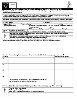 Fillable Online swinburne edu ACADEMIC PROGRESS PLAN VOCATIONAL ...