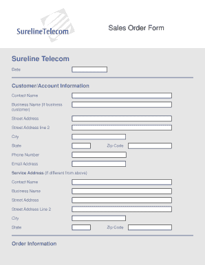 Fillable Online Sales Order Form Sureline Telecom Fax Email Print ...