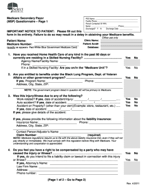 Fillable Online Medicare Secondary Payor Fax Email Print - pdfFiller