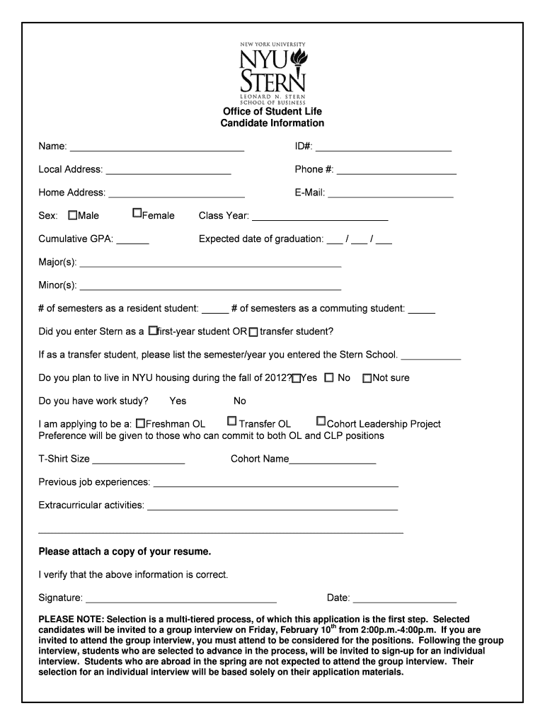 Fillable Online w4 stern nyu student orientation & family programs - NYU Fax Email Print - pdfFiller