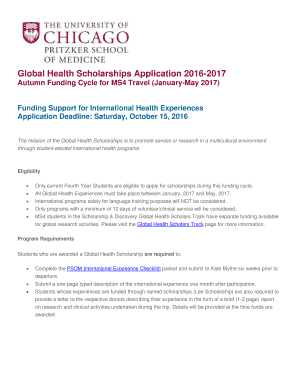 Fillable Online pritzker uchicago Global Health Scholarships ...