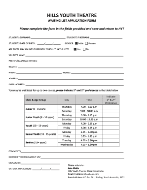 Fillable Online WAITING LIST APPLICATION FORM Please complete the form ...