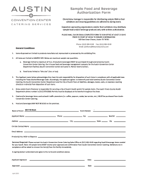 Fillable Online Sample Food and Beverage Authorization Form Fax Email ...