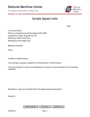Fillable Online uscg Sample Appeal Request Letter - U.S. Coast Guard ...