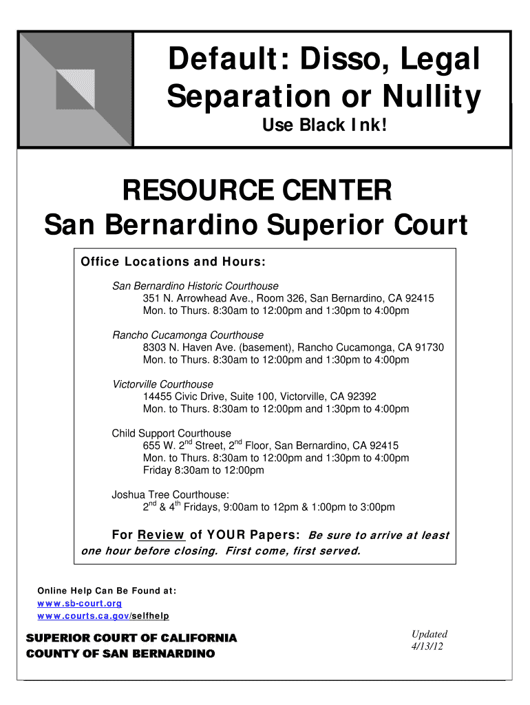 Fillable Online sb-court Dissolution Default Judgment Packet - Superior ...
