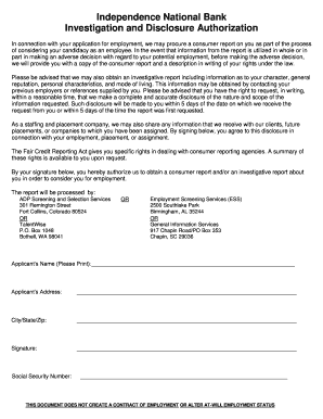 Fillable Online Independence National Bank Investigation and Disclosure ...