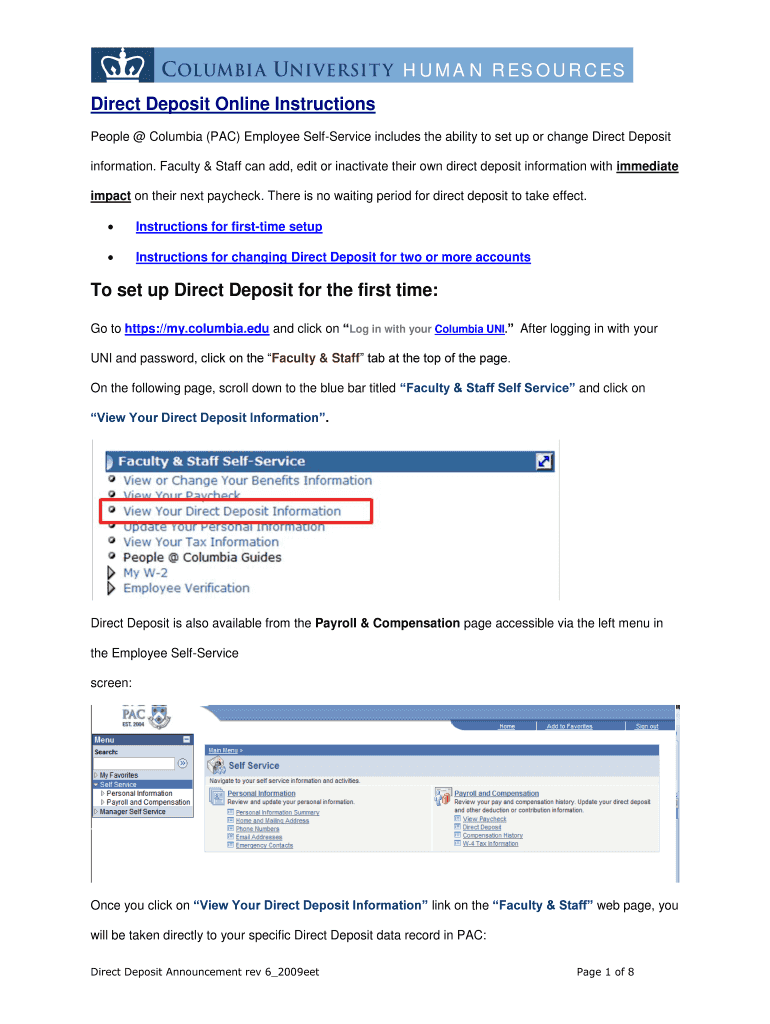 Fillable Online Direct Deposit Online Instructions Fax Email Print ...