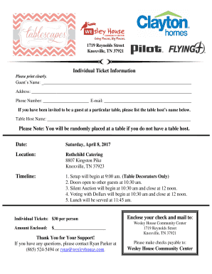 Fillable Online Individual Ticket Information Please Note: You will be ...