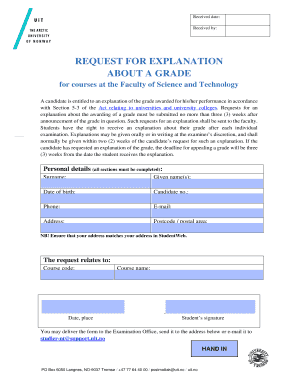 Fillable Online Request for explanation about a grade. Request for ...