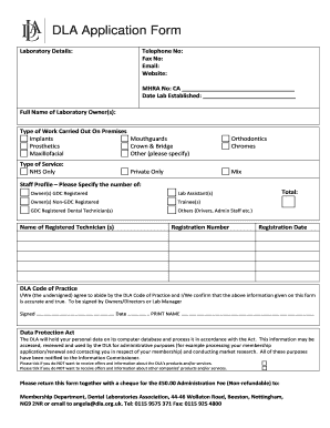 Fillable Online dla org DLA Application Form - dla org Fax Email Print ...