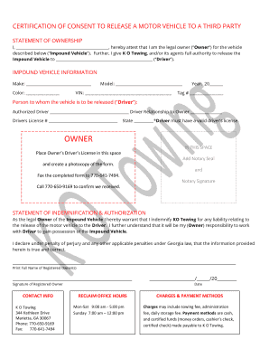 Fillable Online kotowing Impound Release Form - KO Towing Fax Email ...