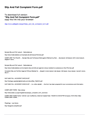 Fillable Online Slip And Fall Complaint Form - pdfslibforyou.com Fax ...