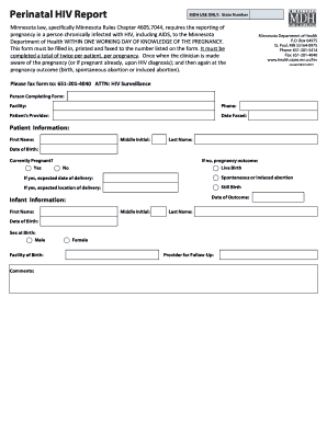 Fillable Online health state mn Perinatal HIV Report form - Minnesota ...