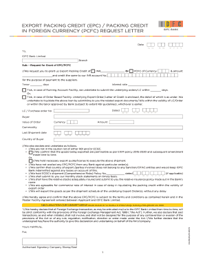Fillable Online IDFC Export Packing Credit (EPC)Packing Credit in ...