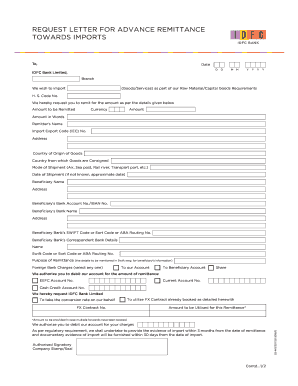Fillable Online IDFC Application for Advance Import Payment Digital ...