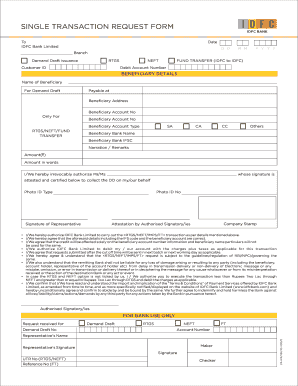 Fillable Online Funds Transfer Request - IDFC Bank Fax Email Print ...
