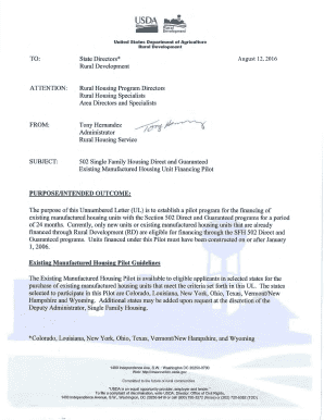 Fillable Online USDA RD UL on Manufactured Home Purchase Pilot Existing ...