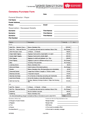 Fillable Online wdc govt Cemetery Purchase Form. Cemetery Form - wdc ...