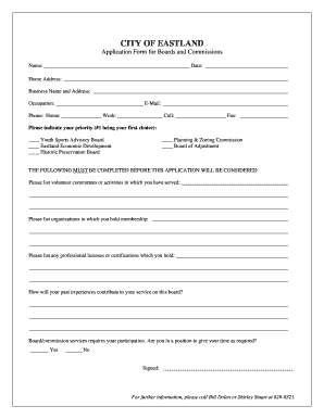 Fillable Online Board Application Form.pdf - Eastland, Texas Fax Email ...