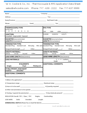 Fillable Online THERMOCOUPLE TYPE RTD TYPE JUNCTION Fax Email Print ...