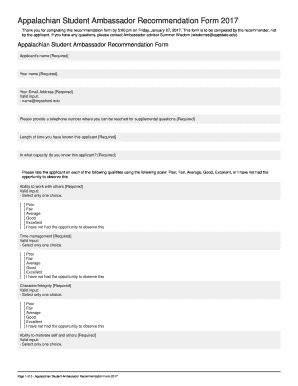 Fillable Online Appalachian Student Ambassador Recommendation Form 2017 ...