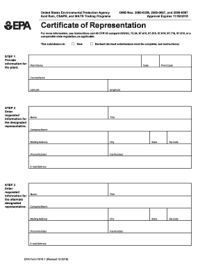 Fillable Online epa Certificate of Representation. Certificate of ...