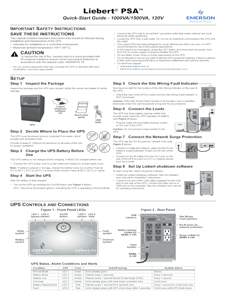 Fillable Online Quick-Start Guide - 1000VA/1500VA, 120V Fax Email Print ...