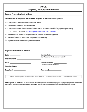 Fillable Online Stipend/Honorarium Invoice Fax Email Print - pdfFiller