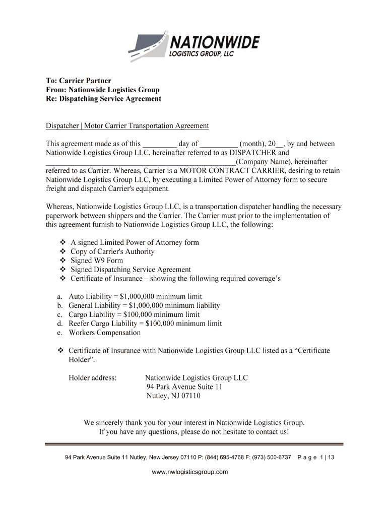 Fillable Online Agreement for Dispatch Services 1.docx Fax Email Print ...