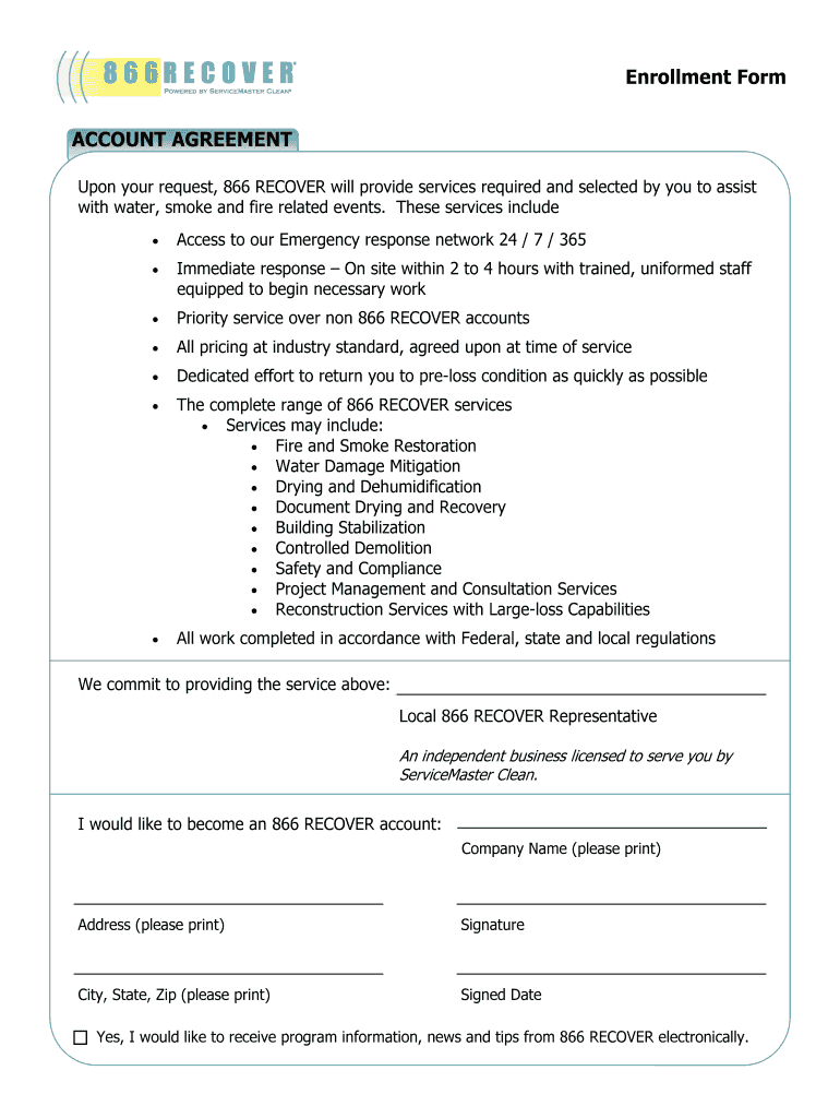 Fillable Online 866 RECOVER Contract Fax Email Print - pdfFiller