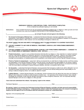 Fillable Online media specialolympics EMERGENCY MEDICAL CARE REFUSAL ...